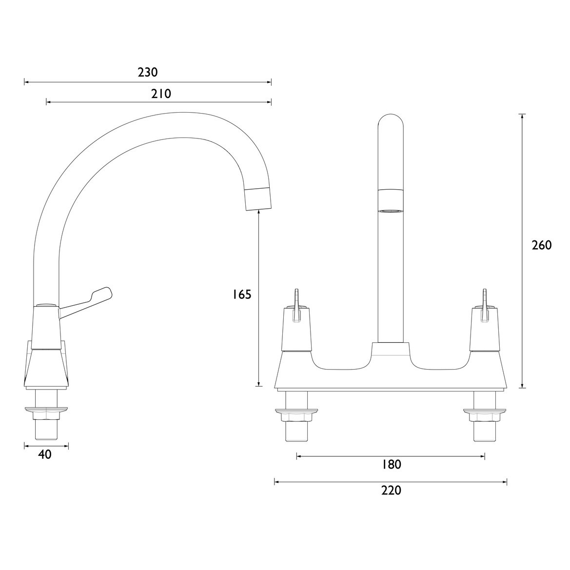 Lever Operated Deck Mixer Tap With Hot And Cold Levers