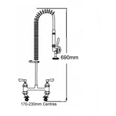 Short Pre Rinse Spray Unit Twin Pedestal Pot Wash Tap