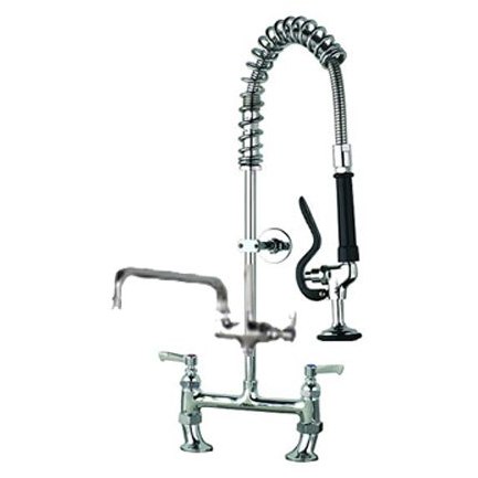 Short Pre Rinse Spray Tap With Pot Filler: Twin Pedestal