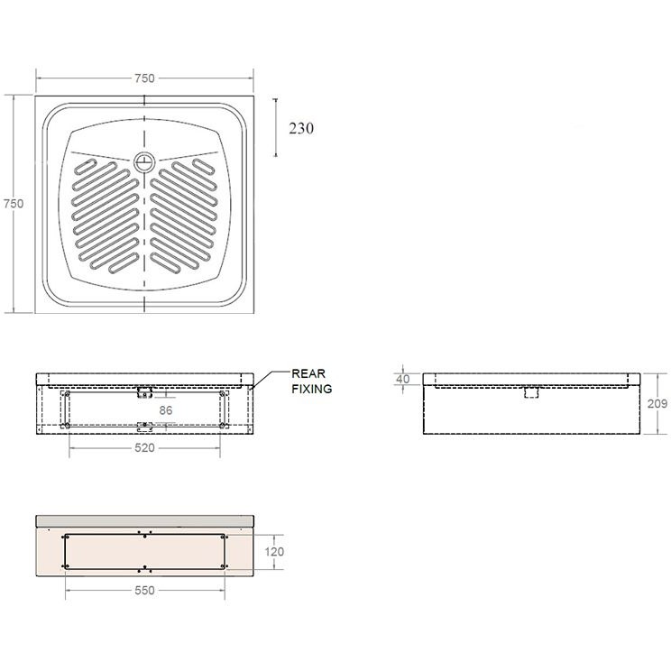 Stainless Steel Floorstanding Shower Tray 750mm