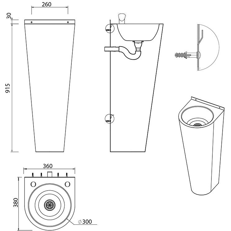 Floor Standing Round Wash Basin - Stainless Steel