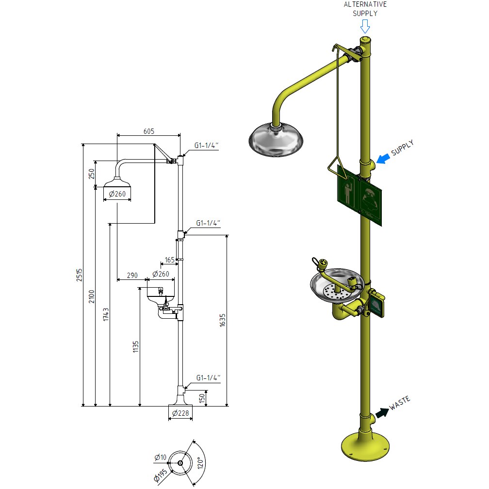 Frost Resistant Emergency Shower & Eye Wash Unit