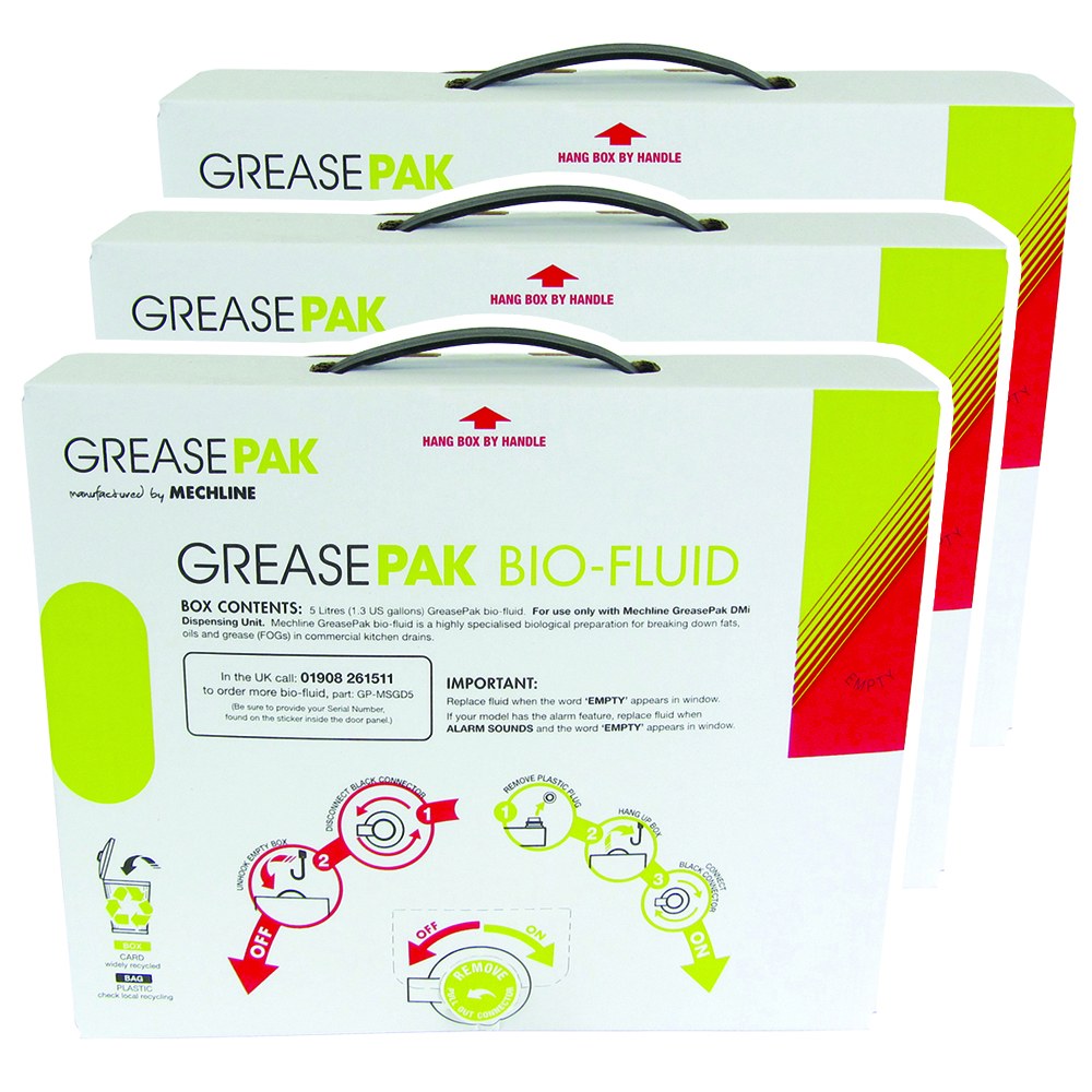 GreasePak Bio-Fluid 3 x 5 litre boxes of fluid.