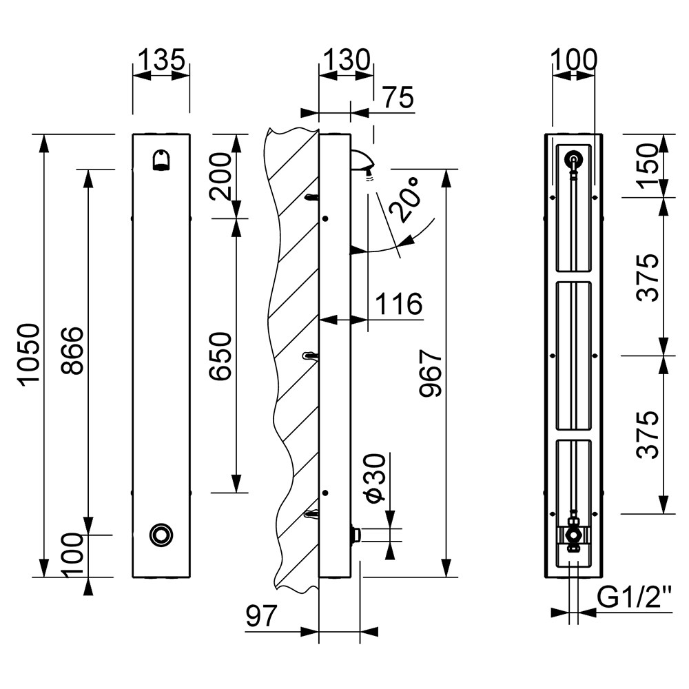 Press Button Stainless Steel Shower Panel
