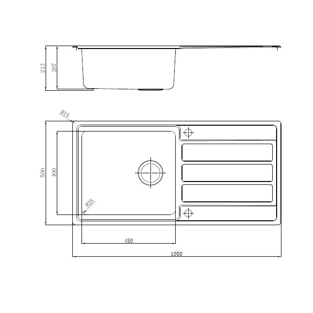 Inset Square Single Bowl With Single Drainer Kitchen Sink