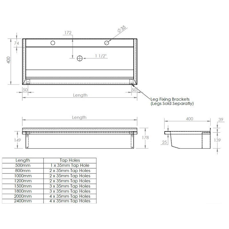 Stainless Steel Wash Trough: 8 Sizes For Sale In Stock