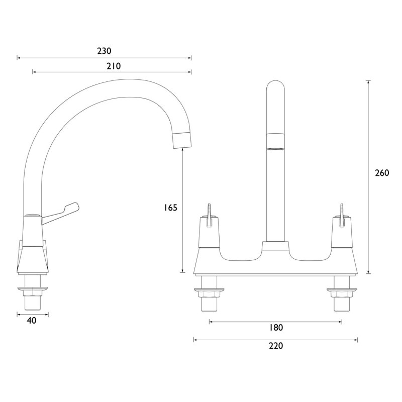 Lever Operated Deck Mixer Tap With Hot And Cold Levers
