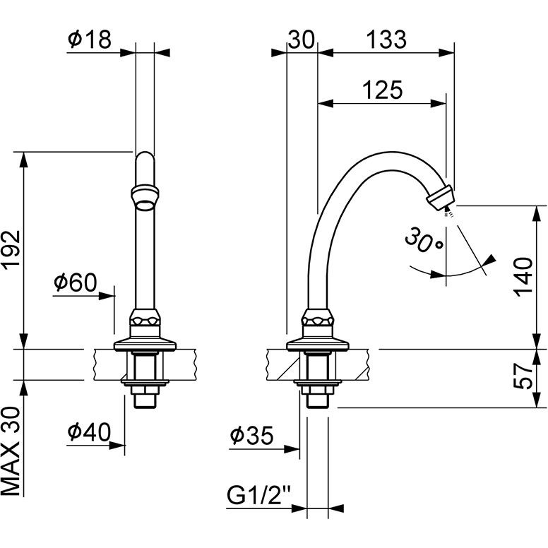 Swivel Basin Spout. For Use With Knee And Foot Valves