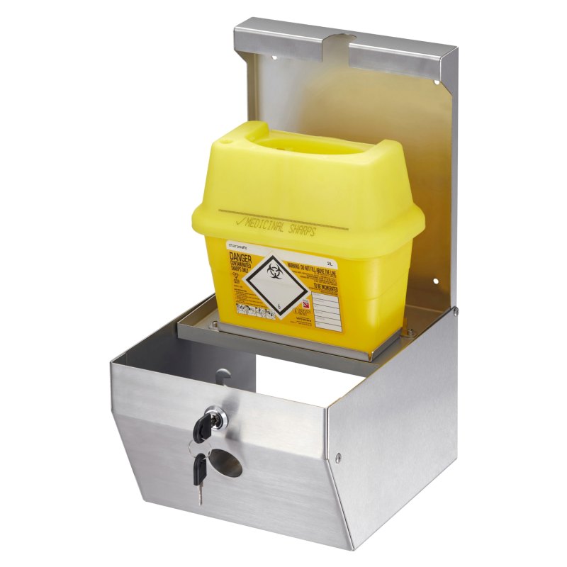 Sharps Disposal Box: Wall Mounted: Stainless Steel